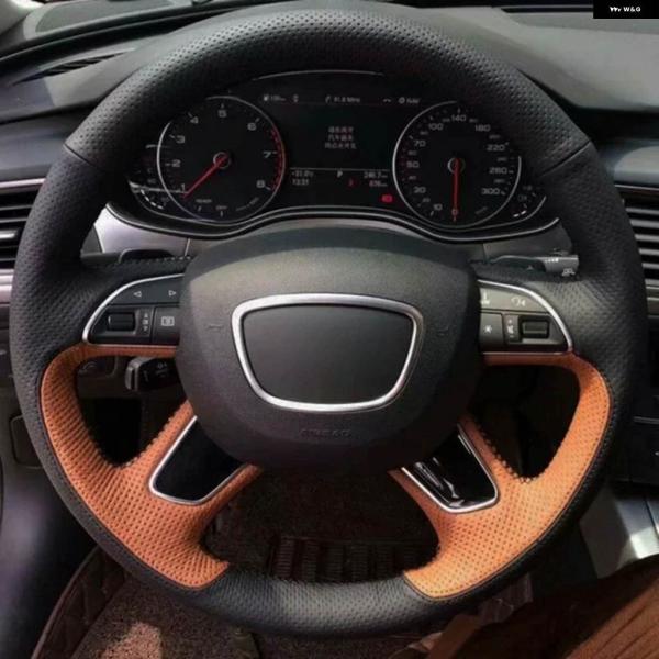DIY レザーカー ステアリングホイール カバー アウディ A6 C7 2012-2016 Q7 2013-2015 A8 2011-2016 S8 2013 車内 カスタム パーツ アクセサリーHigh-concerned chemica...