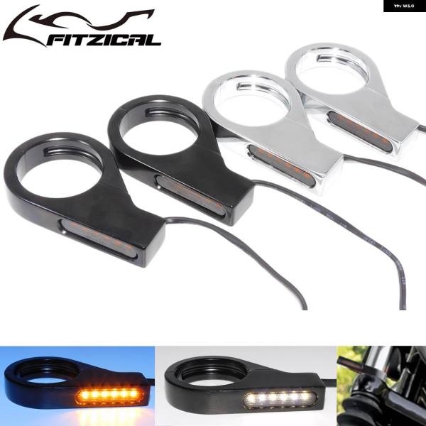 オートバイ フロント6 LEDフローティング アンバー ホワイトウィンカーライト41MM フォーク チューブ フラッシャー インジケーター ランプ ハーレー チョッパー カスタム パーツ アクセサリーBattery Included:NoH...