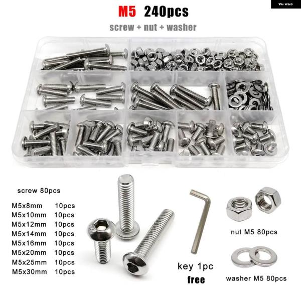 1箱 M1.6 M2 M2.5 M3 M4 M5 M6 M8 304 ステンレス 六角 六角穴ボルト ナット アソートメントキット ISO7380 カスタム パーツ アクセサリーHigh-concerned chemical:NoneDim...