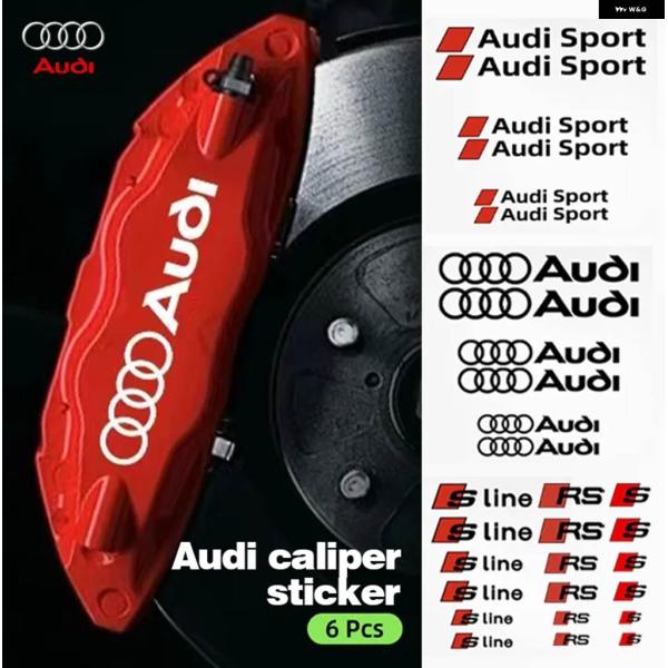 6個車用ブレーキ キャリパー バッジ ステッカー デカール カーチューニング アウディ SLINE QUATTRO RS A3 A4 B8 8P 8V B6 A5 A6 C7 Q5 B9 B7用 カスタム パーツ アクセサリーHigh-co...