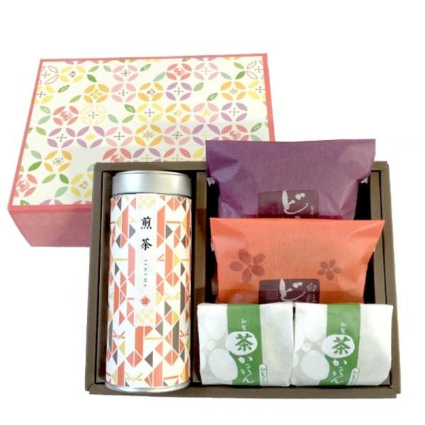 セット内容お茶：知覧茶80ｇ×1缶お菓子：どら焼き×２・かるかん×２箱サイズ:17.3×22×7いつもお世話になっている方へ日頃の感謝の気持ちとホットする時間を贈ってみてみませんか？お茶によく合う和菓子と鹿児島銘菓のかるかんに知覧茶葉を使用...