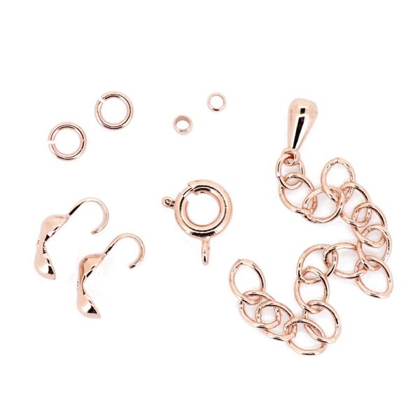 ●ネックレスやブレスレット作成時に必要な金具一式が便利なセットになっています♪引き輪にアジャスター（長さ調節用）その他金具が一式セットに！この金具セットのパーツ構成引き輪　７ｍｍ １コアジャスター １コ丸カン ２コボールチップ　中 ２コつぶ...