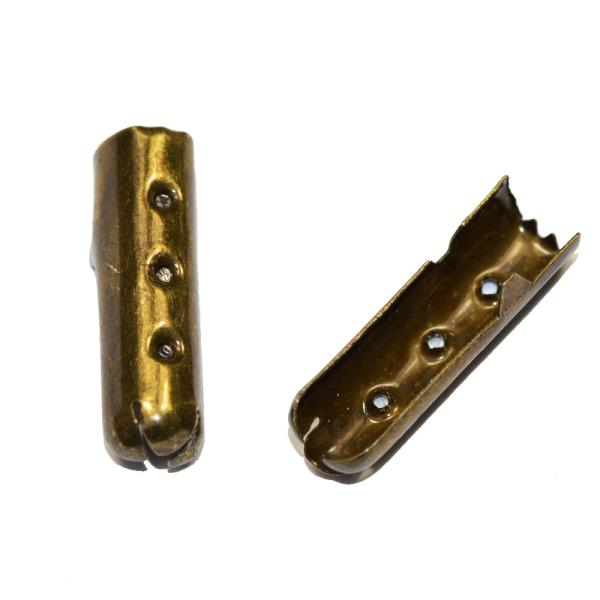 注：画像２と画像３はシルバーの参考画像です、お届けするパーツの色合いは画像１のものになりますのでご注意ください。●表示価格は１０個入りのお値段になります。●サイズ：全長 約２０ｍｍ、加締める前の太さ（内径）約４．５ｍｍ●加締めると太さは外径...