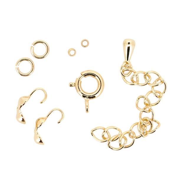 ●ネックレスやブレスレット作成時に必要な金具一式が便利なセットになっています♪引き輪にアジャスター（長さ調節用）その他金具が一式セットに！この金具セットのパーツ構成引き輪　７ｍｍ １コアジャスター １コ丸カン ２コボールチップ　中 ２コつぶ...