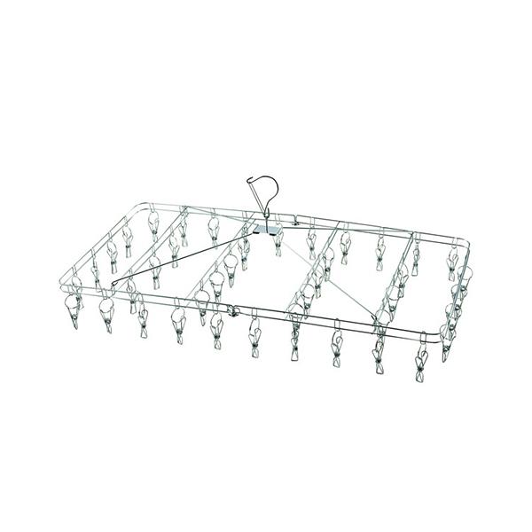 使わない時は折りたたんでコンパクトに収納できますたくさん干せる42ピンチ本体上部のフックは落下防止ストッパー付きで風が強くても安心ステンレス製中国製