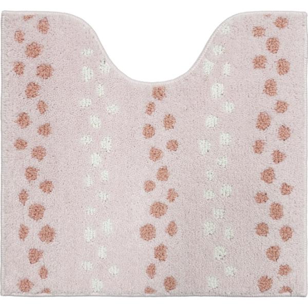 シンプルなカラーにかわいい柄の入ったトイレマットです。すべりにくい加工済み、洗濯OKです。●サイズ：約53×58cm●材質：ポリエステル100%●原産国：中国
