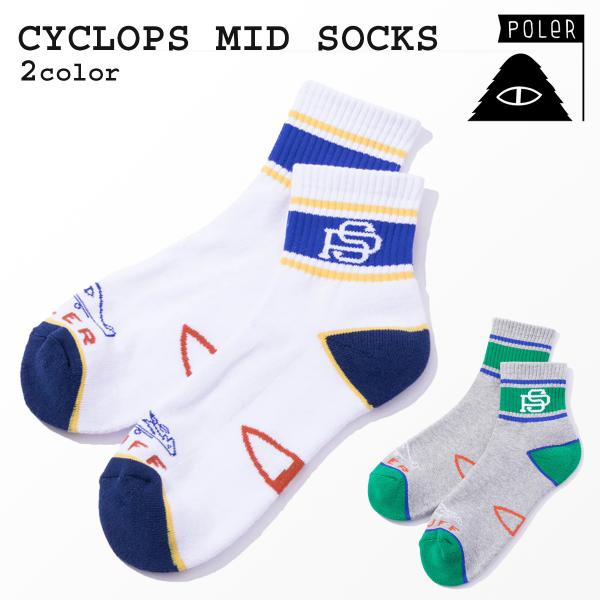 あすつく 即日出荷 速達メール便送料200円可！POLeR ソックス CYCLOPS MID SOCKSデイリーユースに最適なミドル丈のソックス。POLERらしい遊び心に溢れたデザインが随所に落とし込まれており、スタイリングのアクセントとし...