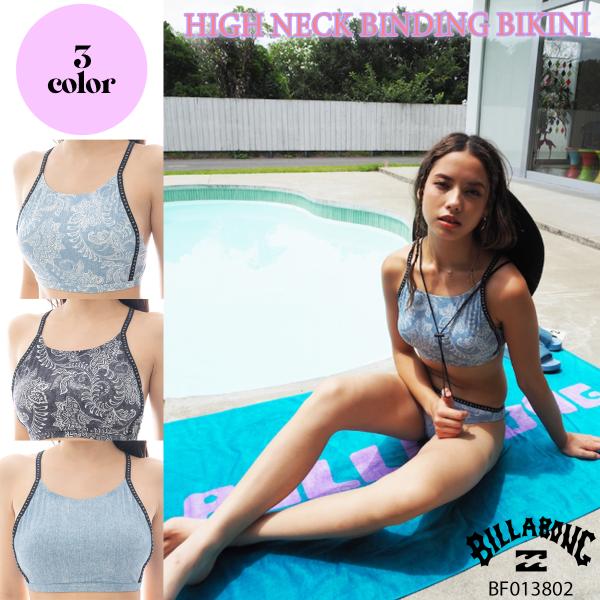 メール便発送 即日出荷 送料無料！HIGH NECK BINDING BIKINIデニムプリントにペイズリー柄をあしらったハイネックビキニ。ショルダーストラップからサイド、ウエストに施されたBILLABONGロゴのテープがポイント。トップス...