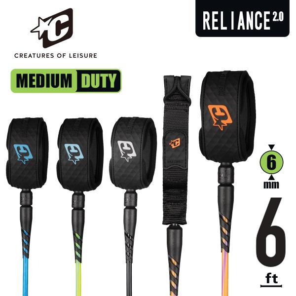 あすつく 即日出荷【代引き可能】サーファー必見！CREATURESリーシュ！Creatures RELIANCE 2.0 | Medium Duty | 6ft | 6mm Leashもう迷わない。もう悩まない！シンプルで分かりやすいリーシ...