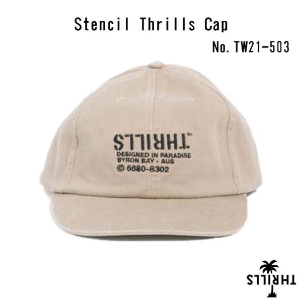 あすつく【代引き＆宅配便可能】速達メール便のみ送料無料！THRILLS スリルズ キャップ Stencil Thrills CapTHRILLSのキャップのご紹介！ロゴの刺繍と、プリントされた英字がおしゃれなキャップです！こなれ感溢れるアイ...