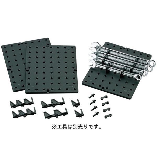 KTC レンチラック 180×140×5.5mm 3枚入 TEH1SMは工具箱やキャビネット内の工具をすっきり収納。ベースの組換えやラックピンの配置が自由にできるので、自分の好みに整理できます。[内容]・ベース：180×140×5.5　3枚...