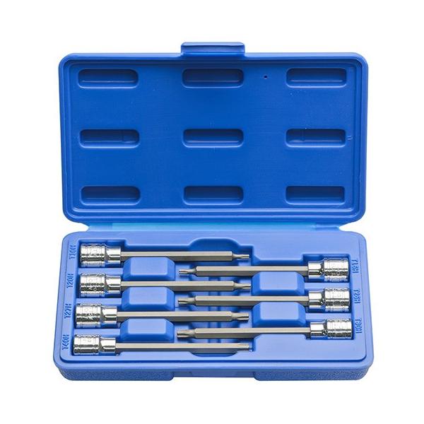 3/8"(9.5mm)ヘクサロビュラロングビットソケットいじり止め付き 7ピースは、ロング仕様のヘクサロビュラビットのセット商品です。収納に便利な専用ケース付き。[差込角] 3/8"(9.5mm)[ソケット全長] 110mm[セット内容] ...