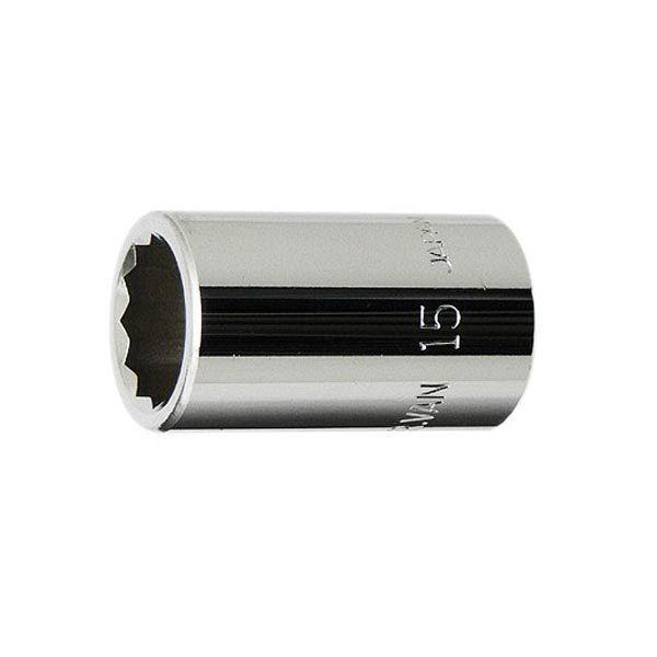厳選されたクロームバナジウム鋼を鍛造・熱処理した、強靭で耐久性に優れたソケットです。高いトルクでのボルト、ナット締緩におすすめです。[差込角] 1/2"(12.7mm)[サイズ] 15mm[全長] 38mm[重量] 52g[ポイント] 12...