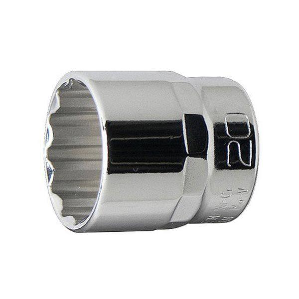 特殊鋼を使用し、サイズのコンパクト化と高強度を両立し、本体側面には手回し用滑り止め加工に12面カット(ダイヤモンドカット)を採用したFLAGブランドの最高級ソケットです。[差込角] 3/8"(9.5mm)[サイズ] 20mm[全長] 28m...