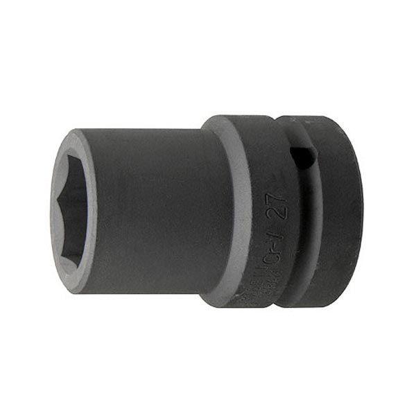 素材には優れた強度・耐衝撃性を持つクロームバナジウム鋼を使用したセミロングインパクトソケットです。高いトルクでのボルト、ナット締緩におすすめです。[差込角] 1"(25.4mm)[サイズ] 27mm[全長] 70mm[重量] 630g[ポイ...