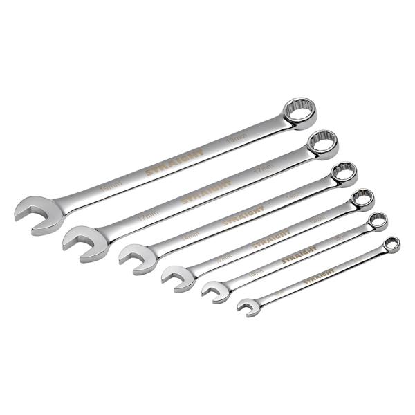 スパナとメガネレンチの機能を組み合わせたコンビネーションレンチセットです。国産車の整備に良く使用されるサイズをまとめています。[セット内容] 8、10、12、14、17、19(mm)[全長]・8mm：150mm・10mm：170mm・12m...
