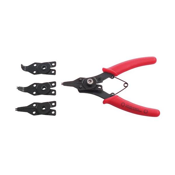 スナップリングの脱着に使用する、穴・軸両用のスナップリングプライヤーです。クロー形状ははストレートと45°、90°がセットなっています。[クロー先端径] 1.2、1.5(φmm)[適応リング穴径] 1.5、2.0(φmm)[リング使用範囲]...