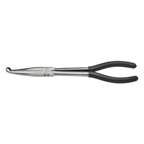 手の届かない場所でのホース脱着などに便利なロングリーチタイプで、特にバキュームホースの脱着に最適です。[適応ホース径] φ10mm[先端形状] C型 ロングノーズ　[全長] 275mm[重量] 300ｇ[材質] クロームバナジウム鋼