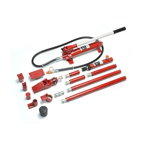 リペアキット4tは、ボディーやフレームの修正作業に使用される油圧機器をセットにした商品です。使用する場所に応じて付属のエクステンションや、アタッチメントをラムにセットして使用します。[最大能力] 4t[ラム・ストローク幅] 270〜390(...