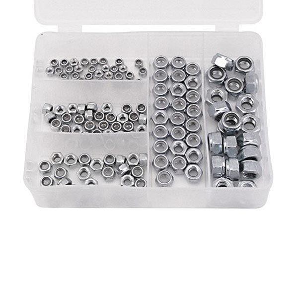 ナット上部にナイロンリングが付いており、ゆるみ止めの防止効果があるナットのセットです。[セット内容]　M3×P0.5×30個 (レンチサイズ5.5mm)　M4×P0.7×30個 (レンチサイズ7mm)　M5×P0.8×25個 (レンチサイズ...