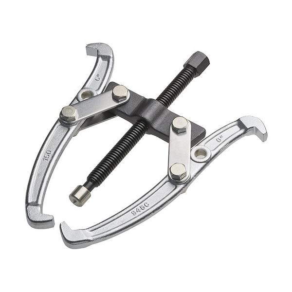 ギヤ・ベアリング・プーリーなどを引き抜くギヤプーラーです。ギヤーの外径、内径のどちらにでも爪を引っかけて作業出来ます。[使用範囲(外径)] 0〜150(mm)[リーチ] 165(mm)[爪数] 2本[使用工具] 17mmレンチ[材質] カー...