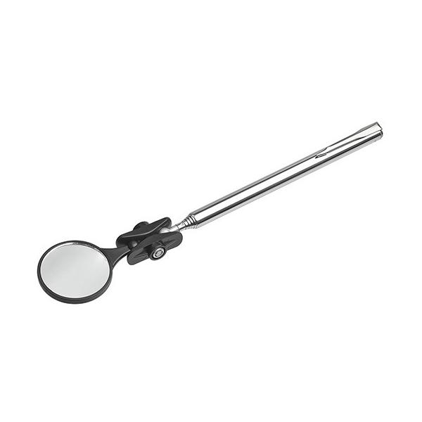 狭いところや、死角を確認する為の作業用ミラーです。ミラーの角度は前後方向に約90°、左右方向に約20°にセットでき、シャフトは6段伸縮します。[全長] 210〜690(mm)[ミラーサイズ] φ38mm(等倍)[その他] ポケットクリップ付