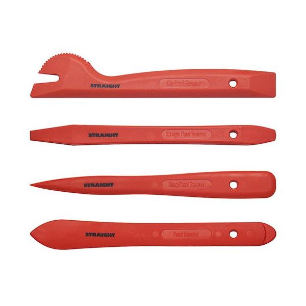 パネルリムーバーセット 4ピースは、内張り外しの4本セットです。先端の形状の違いにより、小さな部品の取り外しからピン固定の内張り外しまで、様々な作業に使用できます。部品を傷つけにくい樹脂製です。[全長] 各200mm[材質] ABS+ファイバー