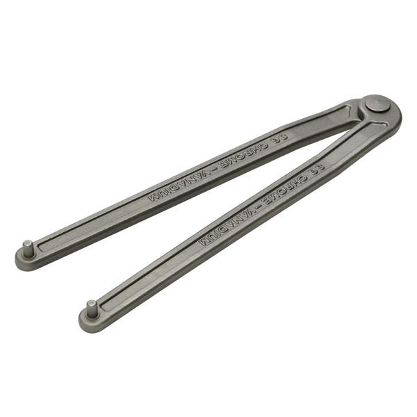 自在ピンレンチは、ロックナットやリングナット等で二箇所の切り欠き(または穴)に本品のピンを差して締緩させるためのレンチです。ピン幅が調整でき、幅広いサイズに対応します。カニ目レンチとも呼ばれます。[ピン径] φ4mm[ピン長さ] 6mm[最...