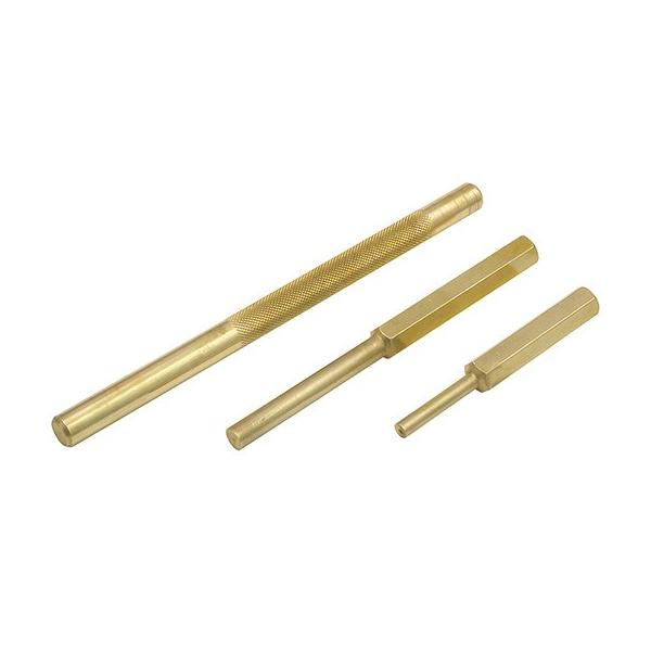 真鍮製で、相手を傷つけにくいブラスピンポンチセットです。[セット内容] φ6×100、φ10×150、φ12×200(mm)[材質] 真鍮