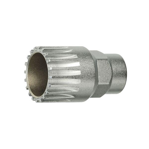 カートリッジBBツールは、シマノ製シールドカートリッジBB(ボトムブラケット)の脱着に使用する特殊形状のソケットレンチです。差込角1/2"(12.7mm)のソケット用ハンドル、または24mmのレンチと併用します。[適応] シマノ シールドカ...