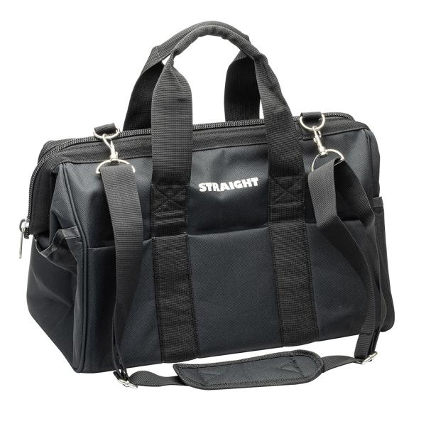 がま口状に大きく開き、物の出し入れがしやすく、たっぷり入るツールバッグです。外側に10個のポケット付きで工具や小物を分別収納できます。[外寸/WHD] 410x260x230(mm)[重量] 900g[材質] ナイロン600D