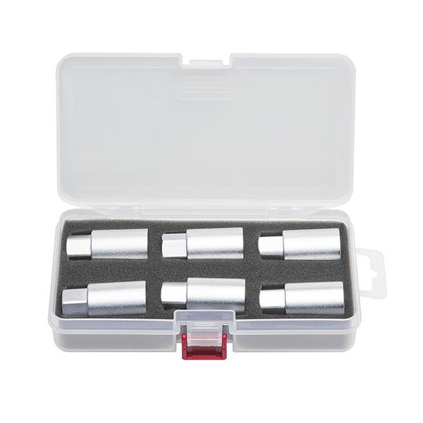 マスターキーセット (ロックナット緊急解除用) 6ピースは、ホイールのロックナットの緊急解除に使用する特殊形状のソケットです。[入数] 6ピース(6種類×各1:K・I・FN・FF・DF・E ヘッドに刻印)[後部6角ヘッドサイズ] 19mm[...