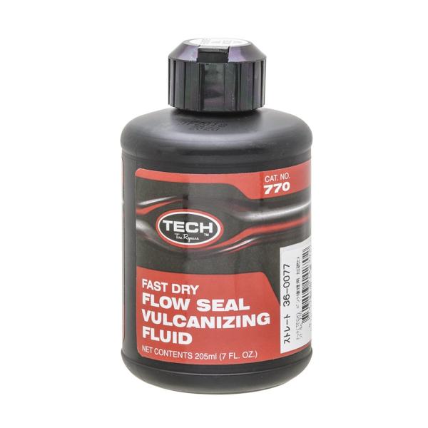 テック(TECH) パンク修理用 加硫セメント No.770は、パンク修理に使用する接着剤(ゴムのり)です。タイヤの傷穴やシールストリングに塗って使用します。注ぎ口つきのキャップで便利です。[容量] 207ml