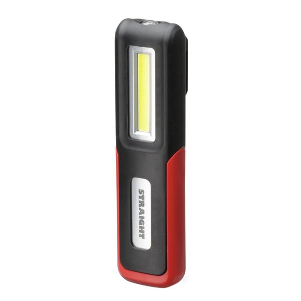 リチウムイオンバッテリーを内蔵した小型の充電式のLED作業灯です。前後方向に180度調整可能で、底面に強力なマグネットが付いています。[外寸] 155×30×40(mm)[重量] 130g[LED] メイン：COB　サブ：3W[光束] メイ...