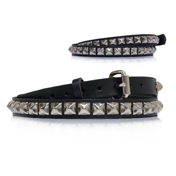 ☆小さめのスタッズがオシャレ♪ ブラックニーレザーワークスの1連スタッズのベルト、 小さなスタッズなのでオシャレです！ サイズは、34インチと36インチで、幅は約1.8cmです。 　34インチ　：　長さ約100cm 、幅約1.8cm （ウエ...