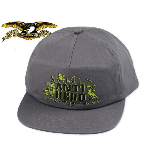 ☆定番人気のANTIHEROの5PANEL SNAPBACK ANTIならではの象形文字の様なデザインプリント。素材 ：ポリエステルサイズ　：　フリーサイズ