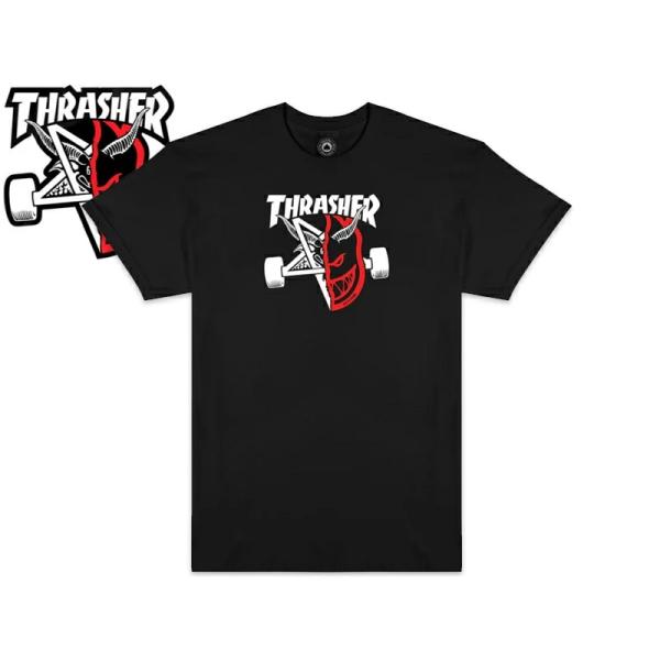 Thrasher X Spitfire Thrash &amp; Burn 限定コラボ。世界一のシェアを誇るウィールカンパニー”SPITFIRE"の定番火の玉ロゴとTHRASHERロゴを合わせたロゴプリントLサイズ：着丈/72cm、身幅/5...