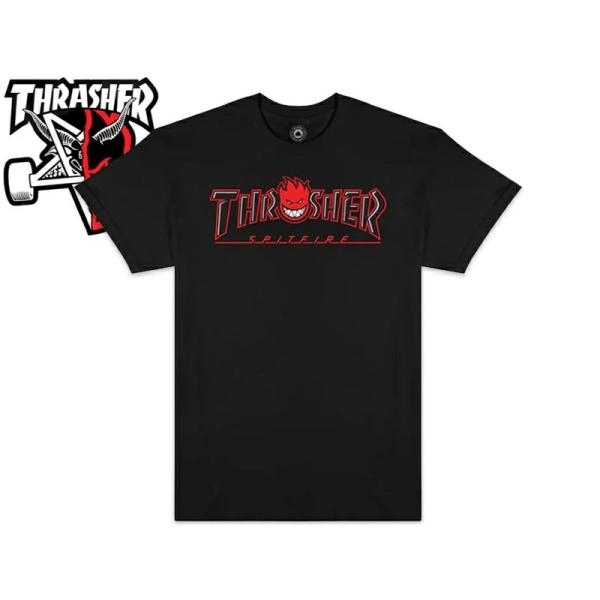 Thrasher X Spitfire Thrash &amp; Burn 限定コラボ。世界一のシェアを誇るウィールカンパニー”SPITFIRE"の定番火の玉ロゴとTHRASHERロゴを合わせたロゴプリントLサイズ：着丈/72cm、身幅/5...