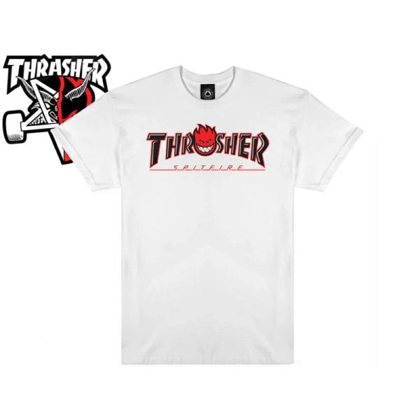 Thrasher X Spitfire Thrash &amp; Burn 限定コラボ。世界一のシェアを誇るウィールカンパニー”SPITFIRE"の定番火の玉ロゴとTHRASHERロゴを合わせたロゴプリントLサイズ：着丈/72cm、身幅/5...