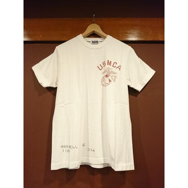 フェローズ(Pherrow's)のプリントTシャツ(USMCA-T)です。左胸と裾にプリントが施されたシンプルなプリントTです。■ワンウォッシュ