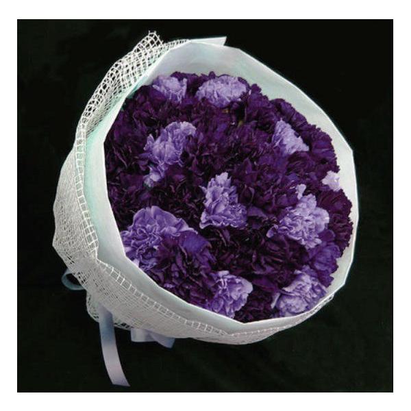 カーネーションの本数・金額が選べるラウンドブーケ！青いカーネーションといわれる「ムーンダスト」花言葉は”永遠の幸福”青紫色のカーネーションは欧米や欧州など海外でも大人気で、日持ちもたいへん良いお花ですこのムーンダストのベルベットブルー・プリ...