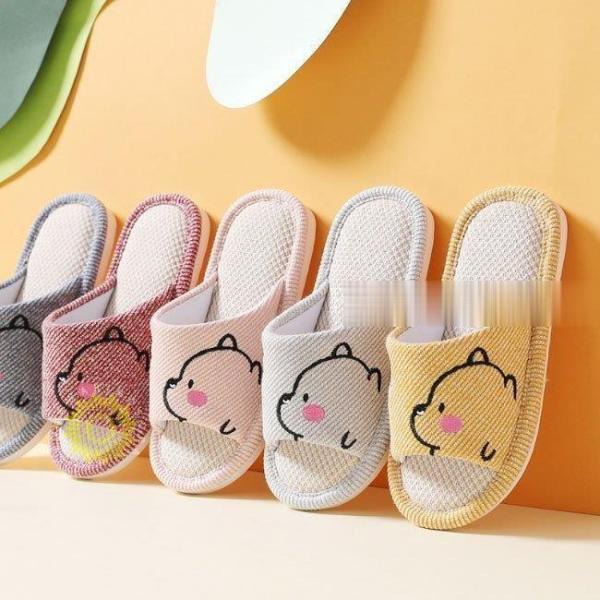 キッズ スリッパ 子供 ルームシューズ クマ柄 PVC ゴム 前あきスリッパ 室内 消音 子供用 リネン 麻 防水 洗える 春 秋 おしゃれ 歩きやすい