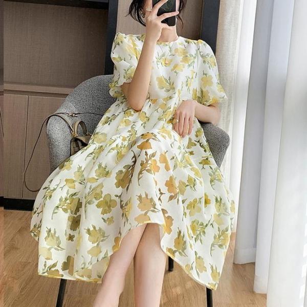 ワンピース レディース きれいめ 春 夏 秋 春夏  春コーデ 春物 春服 夏物 夏服 服装 花柄 丸首 半袖 ベルスリーブ ロング丈 Aライン 春コーデ ミモレ丈 マキシ丈 膝下丈 フレア マタニティ服 入学式 通勤 オフィス 婦人服 ミ...