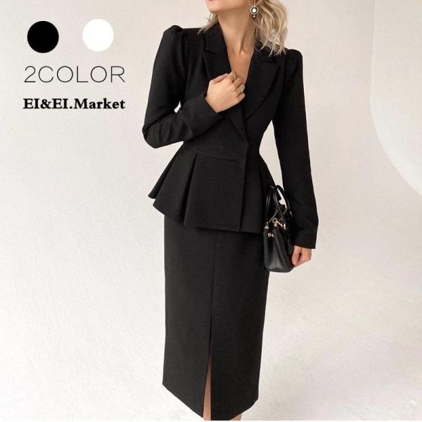 スーツ レディース スカートスーツ 黒 白 きれいめ 40代 50代 ｖネック 上品 美足効果 ビジネス OL 着痩せ 入学式 ママスーツ 秋冬 長袖 スカートスーツ カラー：ブラック/ホワイトサイズ：写真記載素材：ポリエステルご注意：※お...