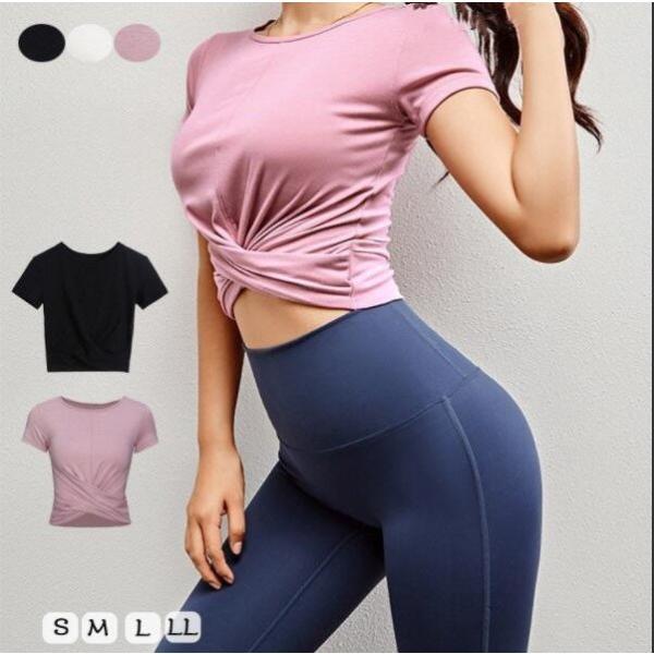 ヨガウェア レディース トップス 半袖 Tシャツ かわいい おしゃれ ショート丈 ホットヨガ フィットネス ヨガウエア 吸汗速乾カラー:黒/白/ピンクサイズ:S/M/L/XLS--肩幅31cm/バスト64cm/袖丈12cm/着丈44cmM-...