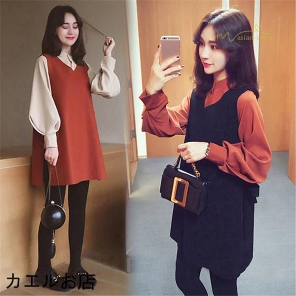 マタニティ セットアップ マタニティウエア 妊婦服 長袖ブラウス 無地 ベストワンピース 秋冬物 キャミワンピ 2点セット 無地 ゆったり カジュアル 秋冬コーデ セット 着痩せ シンプル 産前産後 柔らかいおしゃれ お出かけ 女性用 韓国...