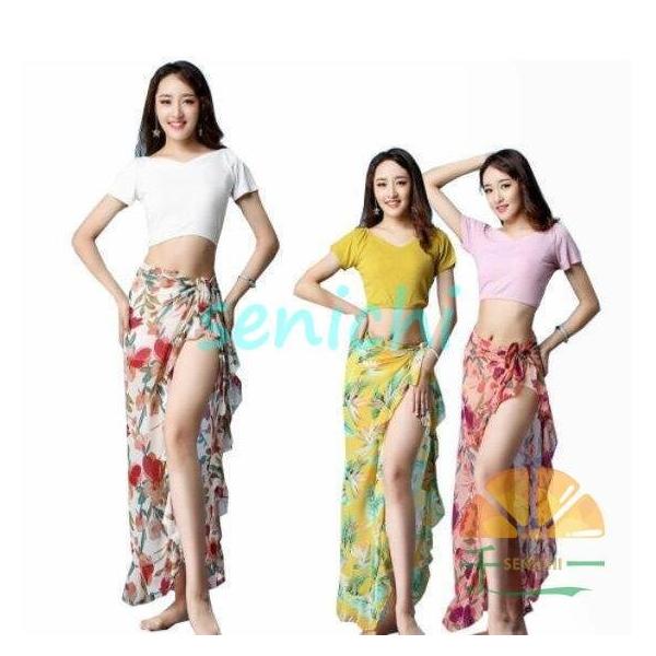 ベリーダンス衣装　社交ダンス衣装　レッスン着練習ウエア　上下セットアップ内容：トップス、スカーフ（インナーパンツ付）サイズ：トップスM：着丈31　バスト75-85トップスL：着丈33　バスト85-95スカーフはフリーサイズ：丈95cm、ウエ...