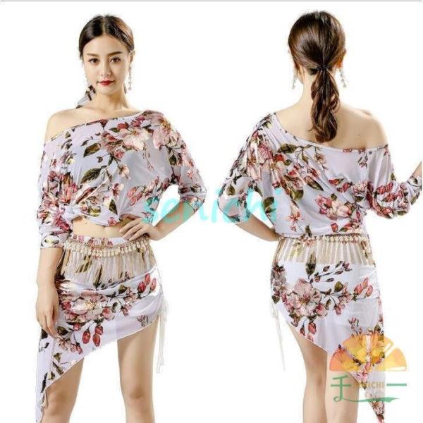 ベリーダンス衣装　社交ダンス衣装　レッスン着練習ウエア　上下セットアップ内容：上下セットアップ（インナーパンツ付、チェーン付かない）サイズ：F：バスト56　　着丈55　ウエスト62　　スカート丈62 素材：　ポリウレタン  ポリエステル※モ...