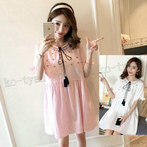 ◆カラー：ホワイト ピンク◆サイズ：M Ｌ XL 2XL◆素材 : 綿◆内容 :妊婦服/ワンピース◆ご注意※商品画像に写っている小物背景の商品は撮影用のため付属しません。※サイズは平置き、メジャー採寸を行っております。実寸は商品によって（2...