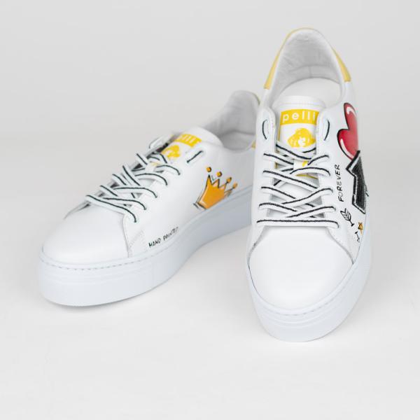 【商品名】Stefania Pellicci | ステファニア ペリーチ送料無料 イタリア製 痛くない 手書きペイント カジュアル 小さいサイズ 大きいサイズ かわいい おしゃれ ホワイト スパンコール ハート クラウン 本革 革 手書きペ...